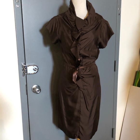 Hugo Boss | Dresses | Boss Hugo Boss Chocolate Brown Silk Ruffle Dress ...